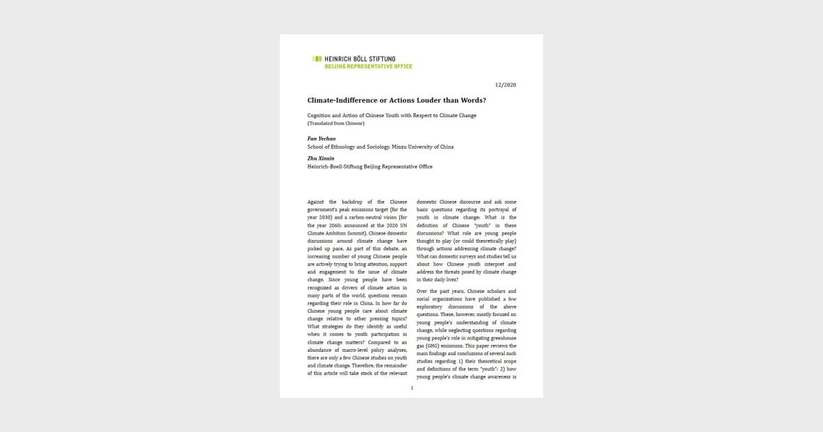 Climate-Indifference or Actions Louder than Words? Chinese Youth and ...